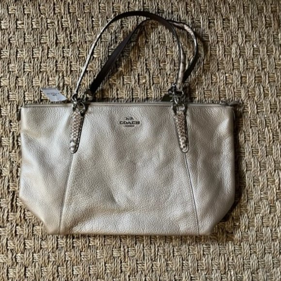 Coach | Bags | Coach Metallic Rose Gold Pebbled Leather Ava Tote Bag ...